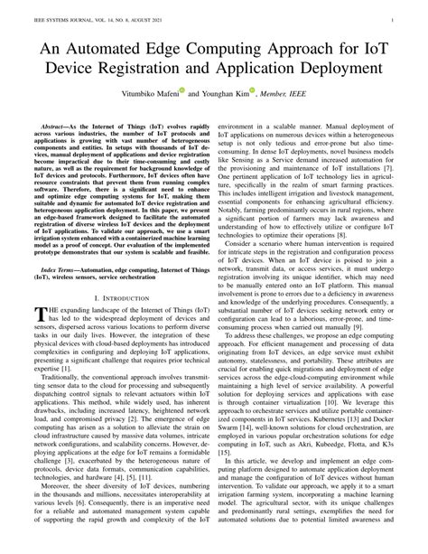 PDF An Automated Edge Computing Approach For IoT Device Registration And Application Deployment