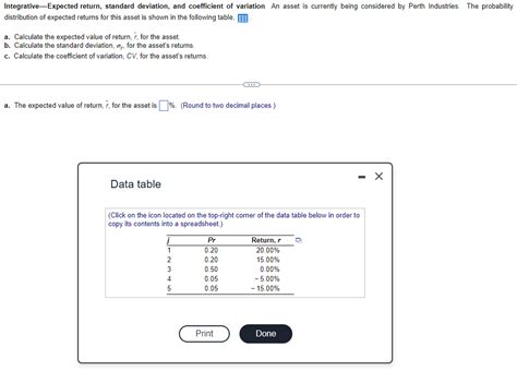 Solved Integrative Expected Return Standard Deviation And Chegg Com