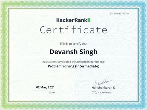 Devansh Singh On Linkedin Got The Hackerrank Certification For Problem