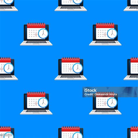 랩톱 화면 패턴의 캘린더 및 시계 개념 일정을 예약합니다 현대 플랫 디자인 그래픽 요소 스톡 일러스트레이션 건설 현장에 대한