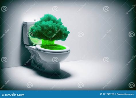 Stinky Situation A Green Cloud Of Bad Smells Coming Out Of A Toilet
