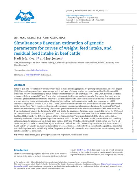 Pdf Simultaneous Bayesian Estimation Of Genetic Parameters For Curves Of Weight Feed Intake