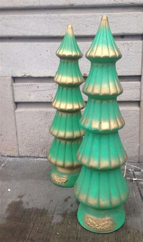 Details About Vintage Beco Blow Mold Christmas Trees Matched Pair Green