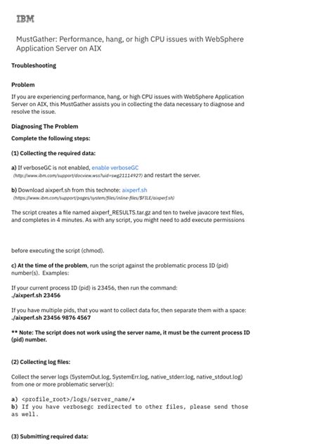 Mustgather Performance Hang Or High Cpu Issues With Websphere Application Server On Aix Pdf
