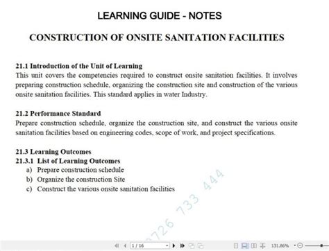 Construction Of Onsite Sanitation Facilities Learning Guide Pdf Notes Tvet Cdacc Level 6 Cbet