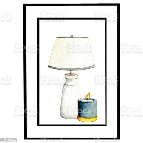 인테리어 페인팅 왁스 양초와 전기 램프 거실의 수채화 그림 인테리어 클립 아트 흰색 배경에 가정 장식 요소 0명에 대한 스톡 벡터 아트 및 기타 이미지 Istock