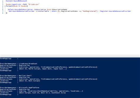 Powershell Registering Multiple Resource Provider With Multiple Subscription In Azure Using