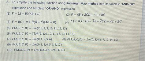 solved to simplify the following function using karnaugh map