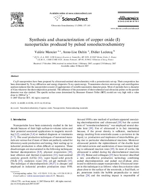 Pdf Synthesis And Characterization Of Copper Oxide I Nanoparticles