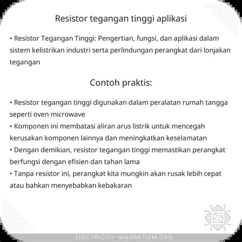 Resistor Tegangan Tinggi Aplikasi