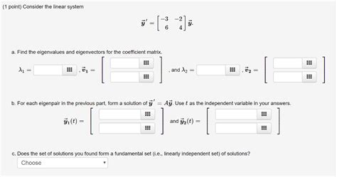 solved 1 point consider the linear system a find the