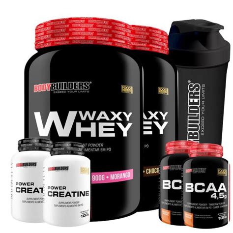 Kit 2x Whey Protein Waxy Whey Pote 900g 2x Bcaa 100g Tangerina 2x