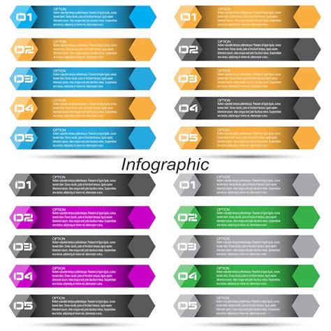 단계 및 옵션이 포함된 컬렉션 인포그래픽 프리미엄 벡터
