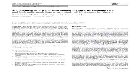 Pdf Management Of A Water Distribution Network By Coupling · Epanet