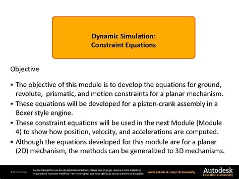 Dynamic Simulation Constraint Equations Objective The Objective Of