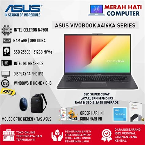 Jual Laptop Gaming Asus Vivobook A416ka N4500 8gb 256gb 14 Fhd