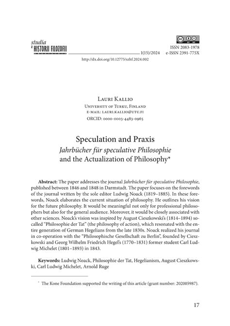 Pdf Speculation And Praxis Jahrbücher Für Speculative Philosophie