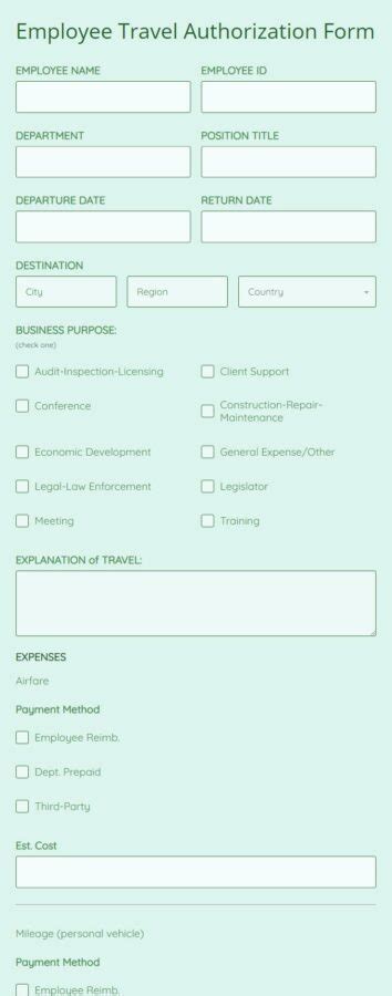 Travel Authorization Request Form Template