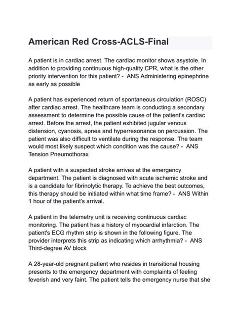 American Red Cross Acls Final Exam Questions With Correct Answers 2024