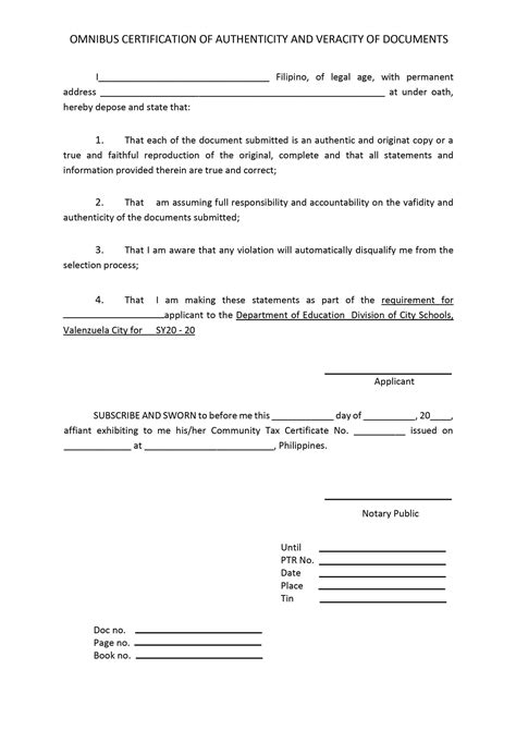 Deped Omnibus Certification Of Authenticity And Veracity Of Documents
