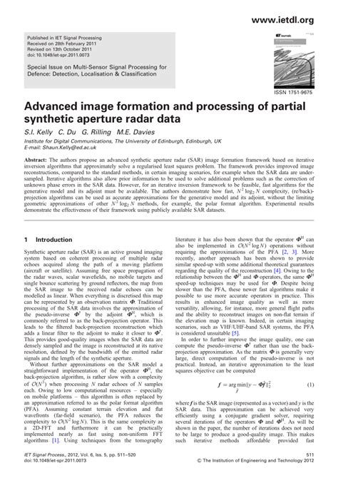 Pdf Advanced Image Formation And Processing Of Partial Synthetic Aperture Radar Data