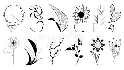 Abstract Set Doodle Elements Hand Drawn Collection Botanic Herbal Flora Leaf Branch Vine Flower