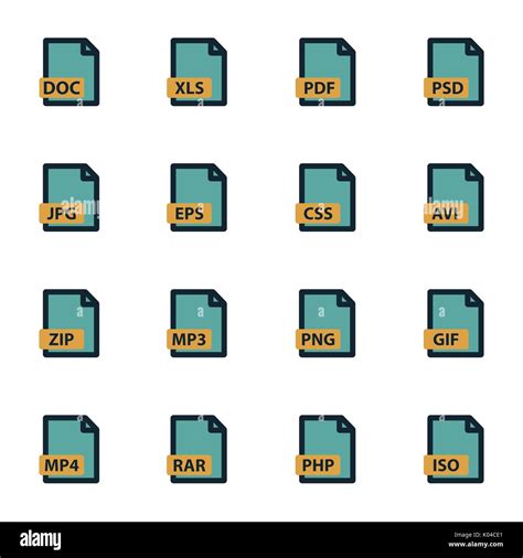 vector flat file type icons set stock vector image and art alamy