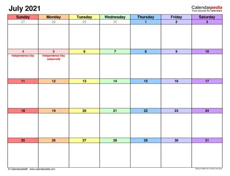 Blank Color July Calendar Printable 2026 Calendar Printable