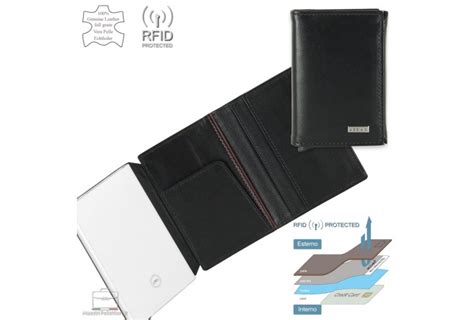 Wallet Popup Rfid Card Box In Smooth Leather Black Acciaio