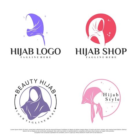 창의적인 요소가 있는 이슬람 패션 로고 디자인을 위한 히잡 세트 Premium Vector 프리미엄 벡터