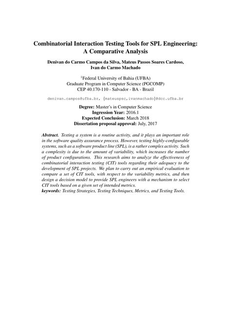 Pdf Combinatorial Interaction Testing Tools For Spl Engineering A Comparative Analysis