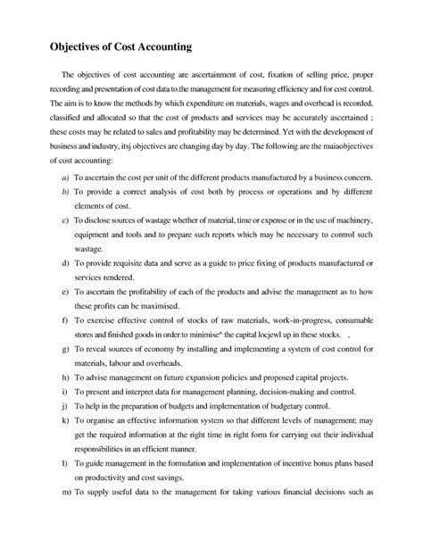 5 Objectives Of Cost Accounting The Aim Is To Know The Methods Which Expenditure On Materials