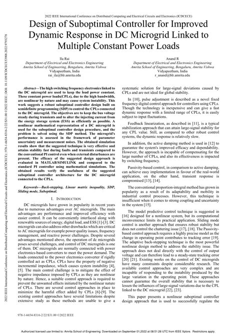Pdf Design Of Suboptimal Controller For Improved Dynamic Response In
