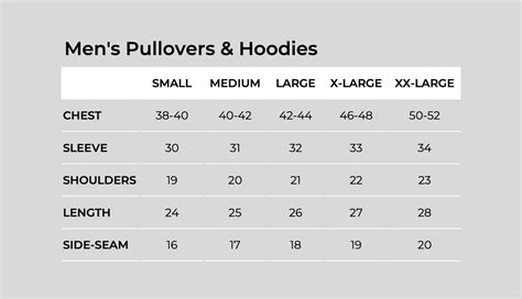 Size Chart Mens Pullovers And Hoodies Deso