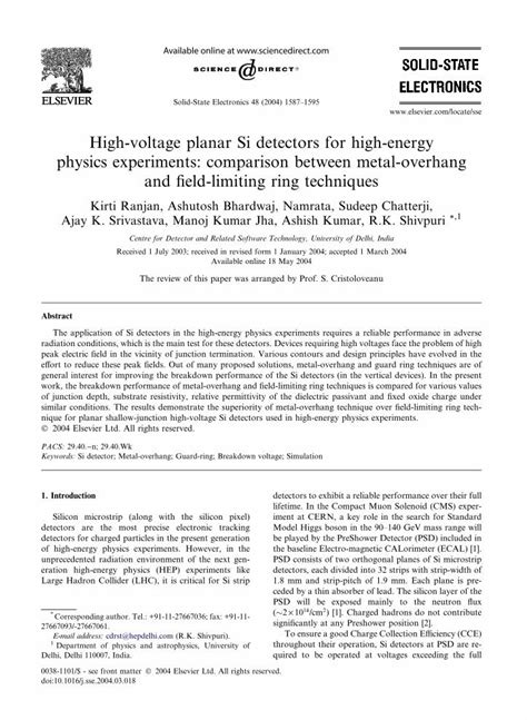 Pdf High Voltage Planar Si Detectors For High Energy Physics Experiments Comparison Between