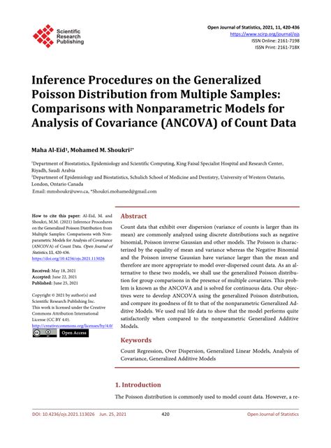 Pdf Inference Procedures On The Generalized Poisson Distribution From Multiple Samples