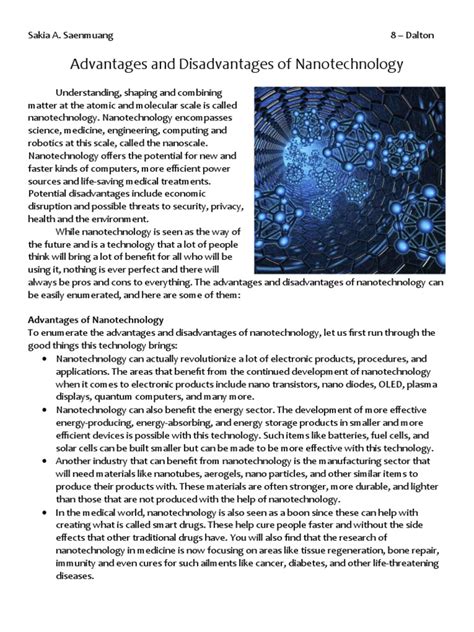 Advantages And Disadvantages Of Nanotechnology Pdf Nanotechnology Materials Science