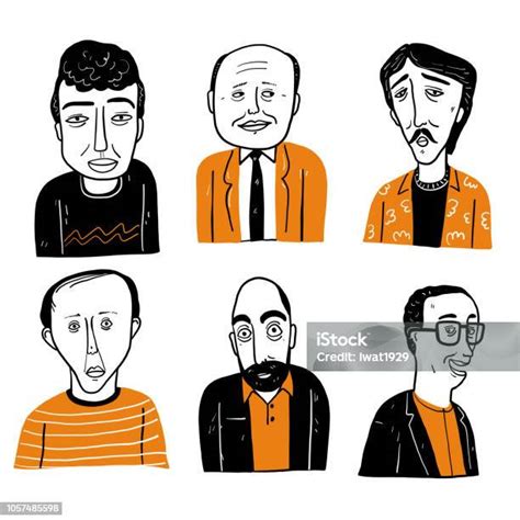 다양 한 손으로 그린 얼굴 낙서 스타일 벡터 일러스트 레이 션과 활자에서의 컬렉션입니다 감정에 대한 스톡 벡터 아트 및 기타