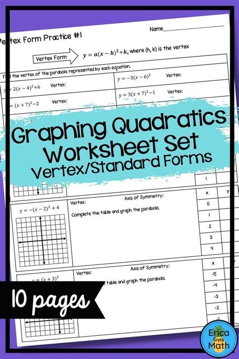 Graphing Quadratics Vertex And Standard Form Worksheets Quadratics