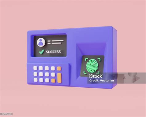 지문 스캔은 보안 시스템에 들어갑니다 출석 기계 생체 인식 액세스 제어 시스템 보안 시스템 인증 지문 스캐너 3d 아이콘 렌더링 그림입니다 분홍색 배경에 생체 인식에 대한