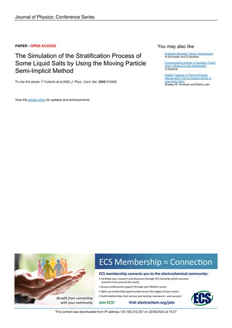 Pdf The Simulation Of The Stratification Process Of Some Liquid Salts By Using The Moving