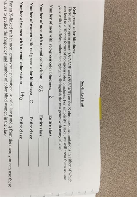 Solved Sex Linked Trait Red Green Color Blindness There Chegg Com