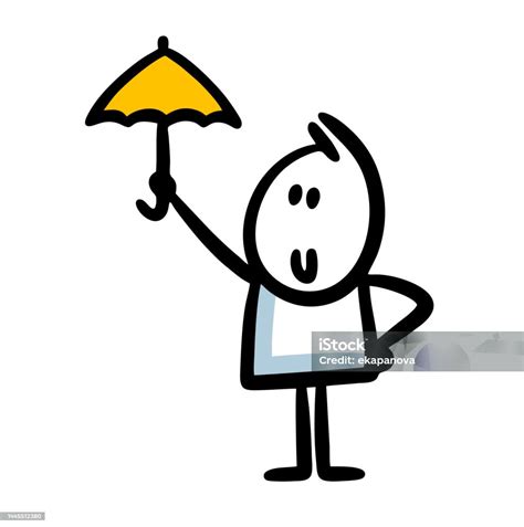 귀여운 스틱맨 캐릭터가 비로부터 보호하기 위해 우산을 들고 있습니다 스틱피겨에 대한 스톡 벡터 아트 및 기타 이미지 스틱피겨 우산 귀여운 Istock