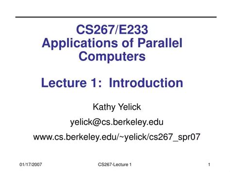 Ppt Cs267e233 Applications Of Parallel Computers Lecture 1
