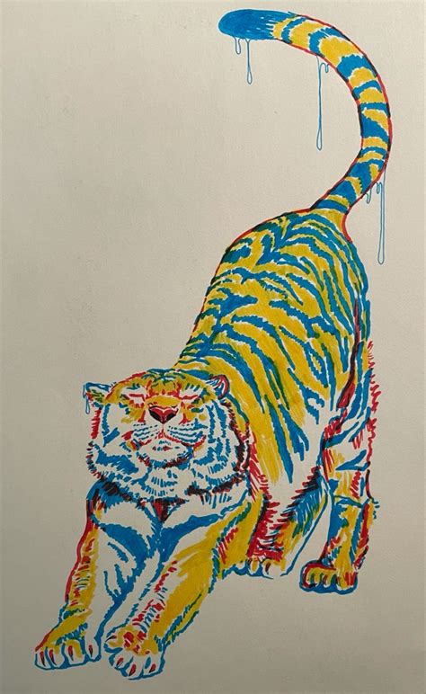 Tiger Marker Drawing Tigr Drawing Colorful Tiger Drawing Cool