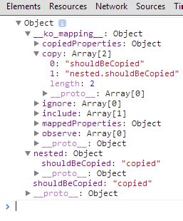 Knockout Js Mapping Options Being Ignored On Nested Values Stack Overflow