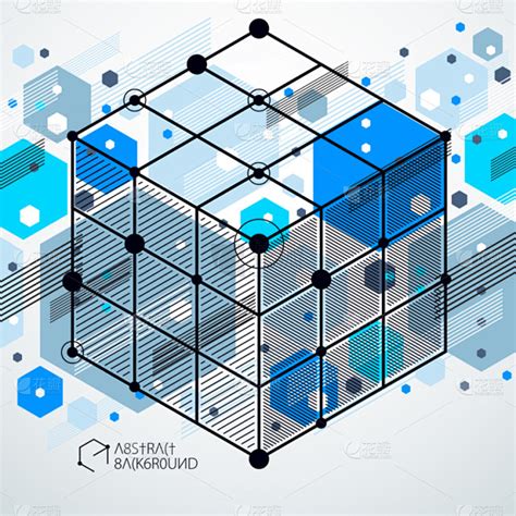 几何形状三维图形极简构图蓝色抽象商务传单技术包豪斯几何学