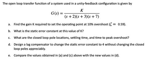Solved The Open Loop Transfer Function Of A System Used In A