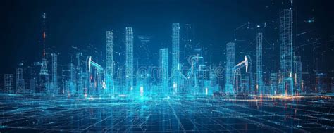 Futuristic Wireframe Cityscape With Digital Network Connections And