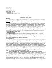 Experiment 2 Physics Lab Write Up Docx Serene Mishal PHY 2048L Lab Date 9 13 19 Report Date